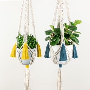 Macrame Plant Hanger TARA With Tassels, Recycled Cotton - Etsy