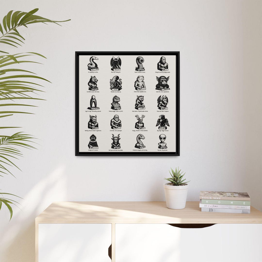 Cryptid Creatures Chart With 20 Mythical Monster Illustrations | Framed ...