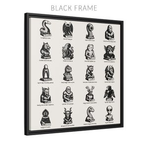 Cryptid Creatures Monster Illustrations Framed Square Canvas | Black ...