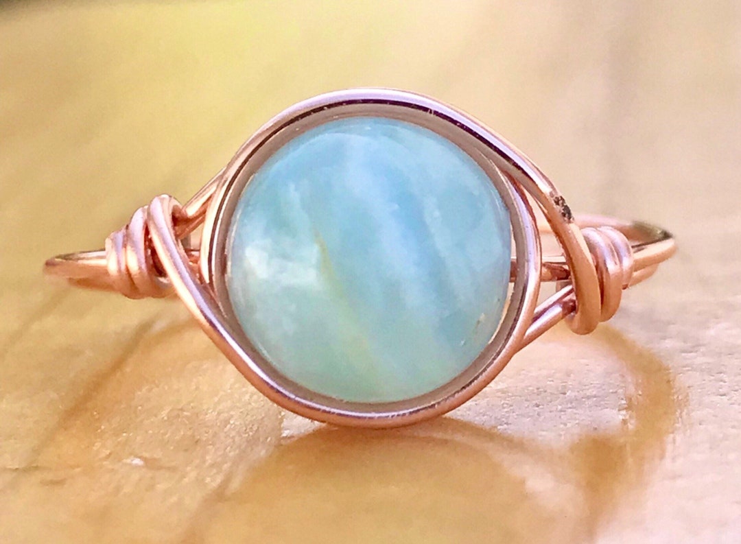 Wire Wrapped Blue Calcite Ring, Copper & Sterling Silver, Calcite Ring ...