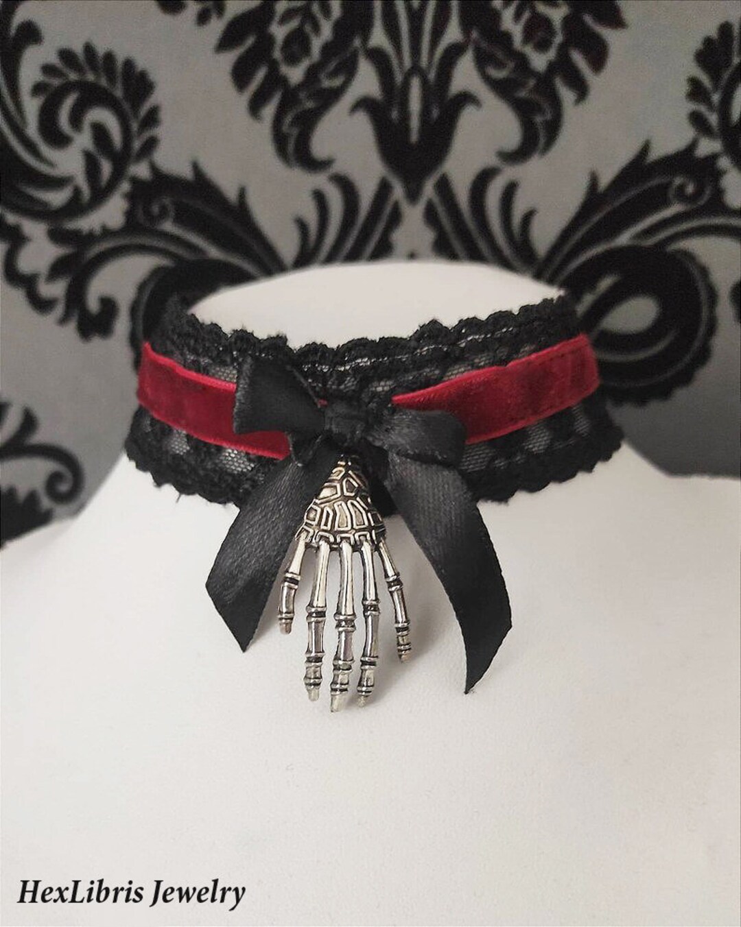 Black Lace Gothic Choker-gothic Skeleton Hand Choker-gothic Choker - Etsy