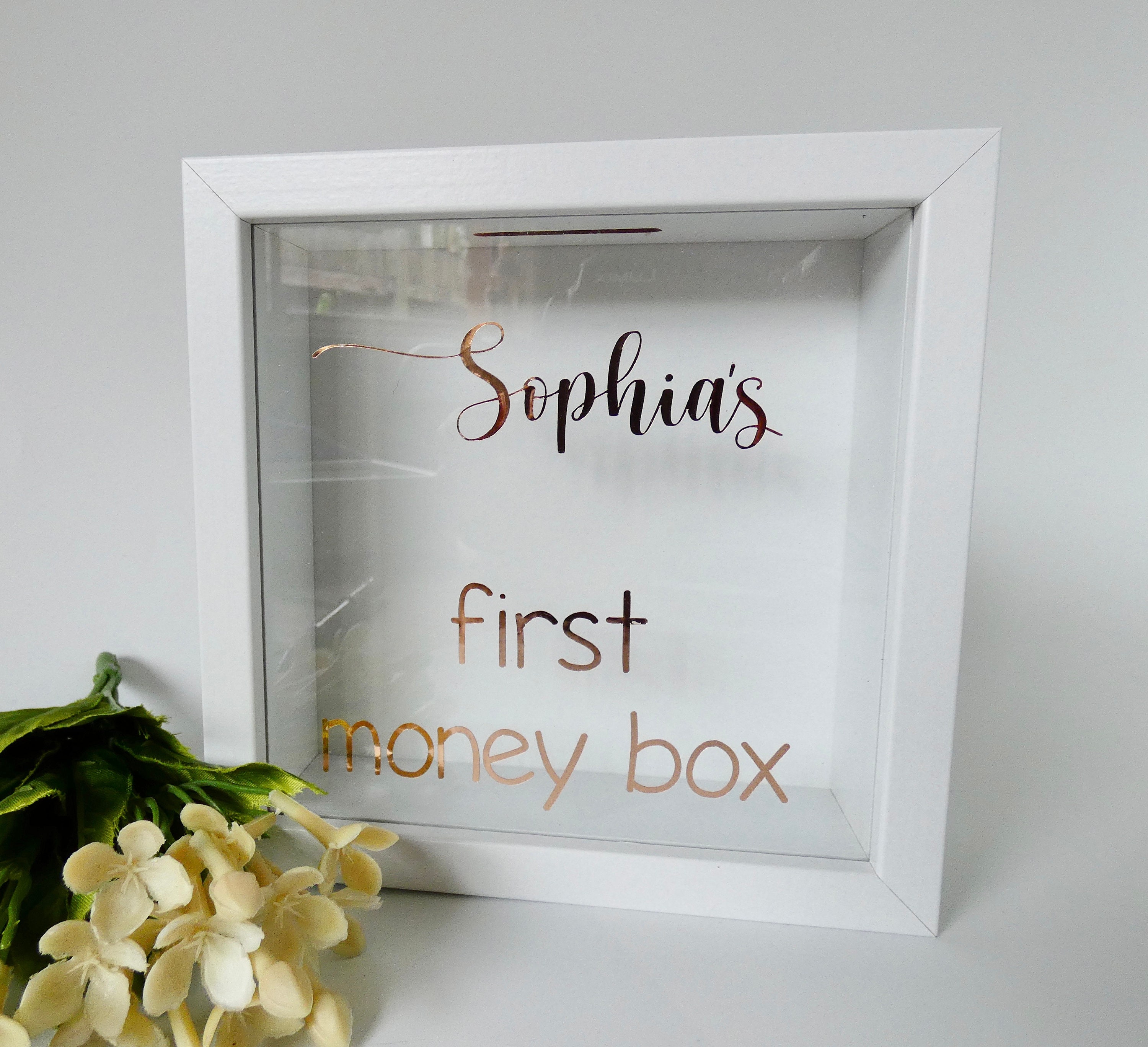 Personalised White Wood Money Box My First Money Box Savings | Etsy