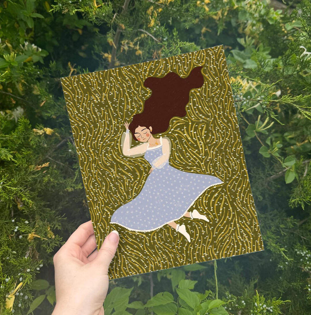 Cottagecore Girl in Grass Illustration | Cottage Core Print, Wall Art ...