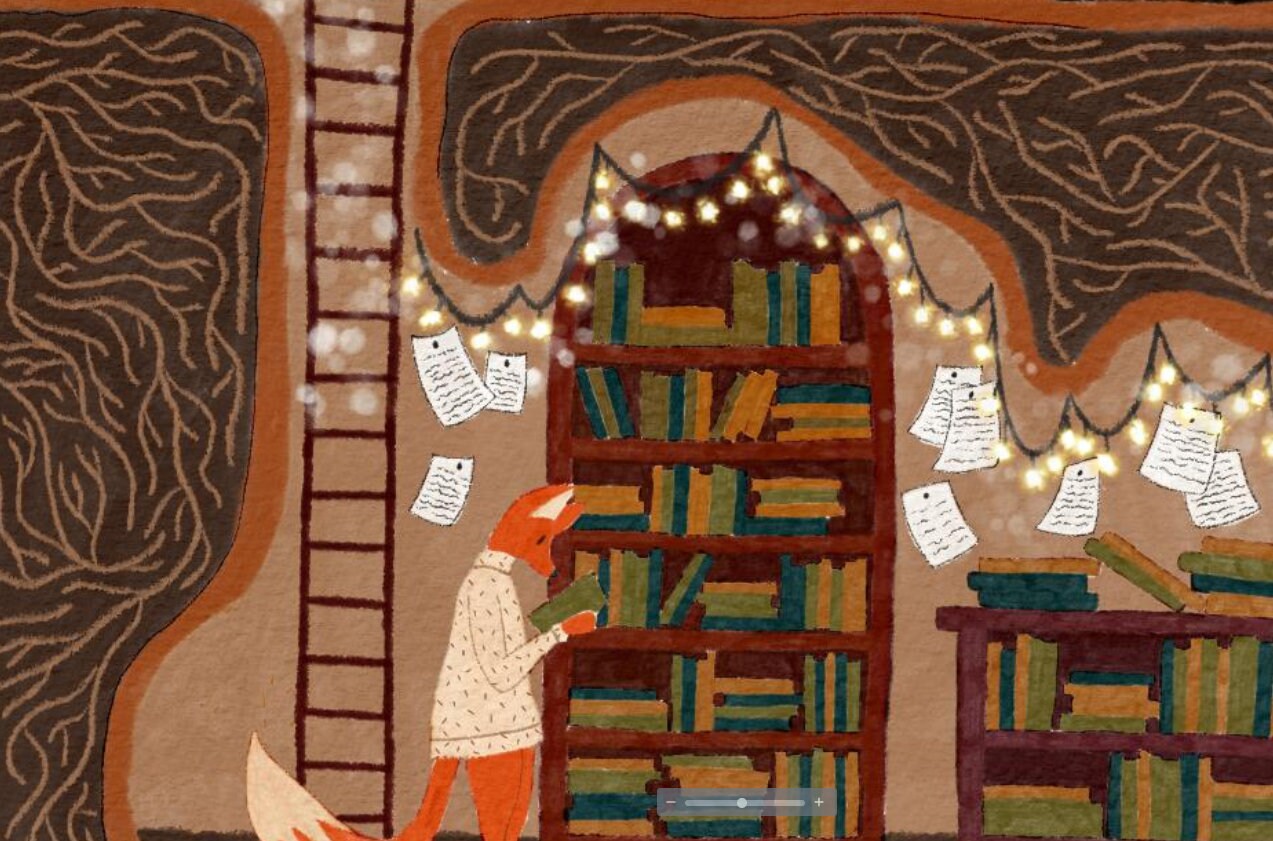 Fox's Cozy Library Illustration | Cottage Core Art, Book Lover Print - Etsy
