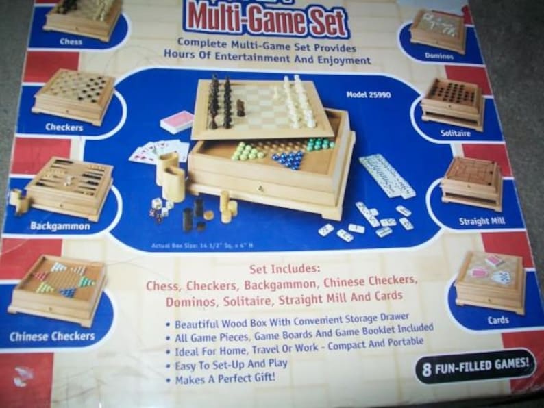 Wooden 8 in 1 Multi-game Set Chess/checkers/backgammon/solitaire ...