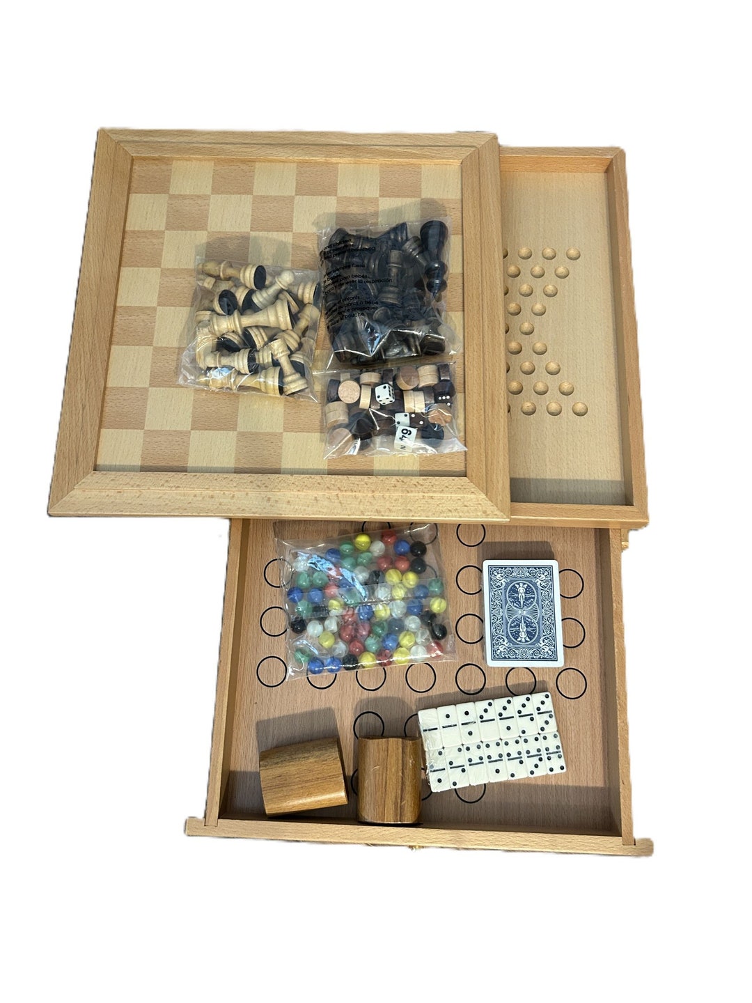 Wooden 8 in 1 Multi-game Set Chess/checkers/backgammon/solitaire ...