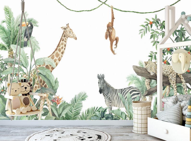 Safari Wallpaper Jungle Theme Wallpaper Animals Peel and Stick - Etsy