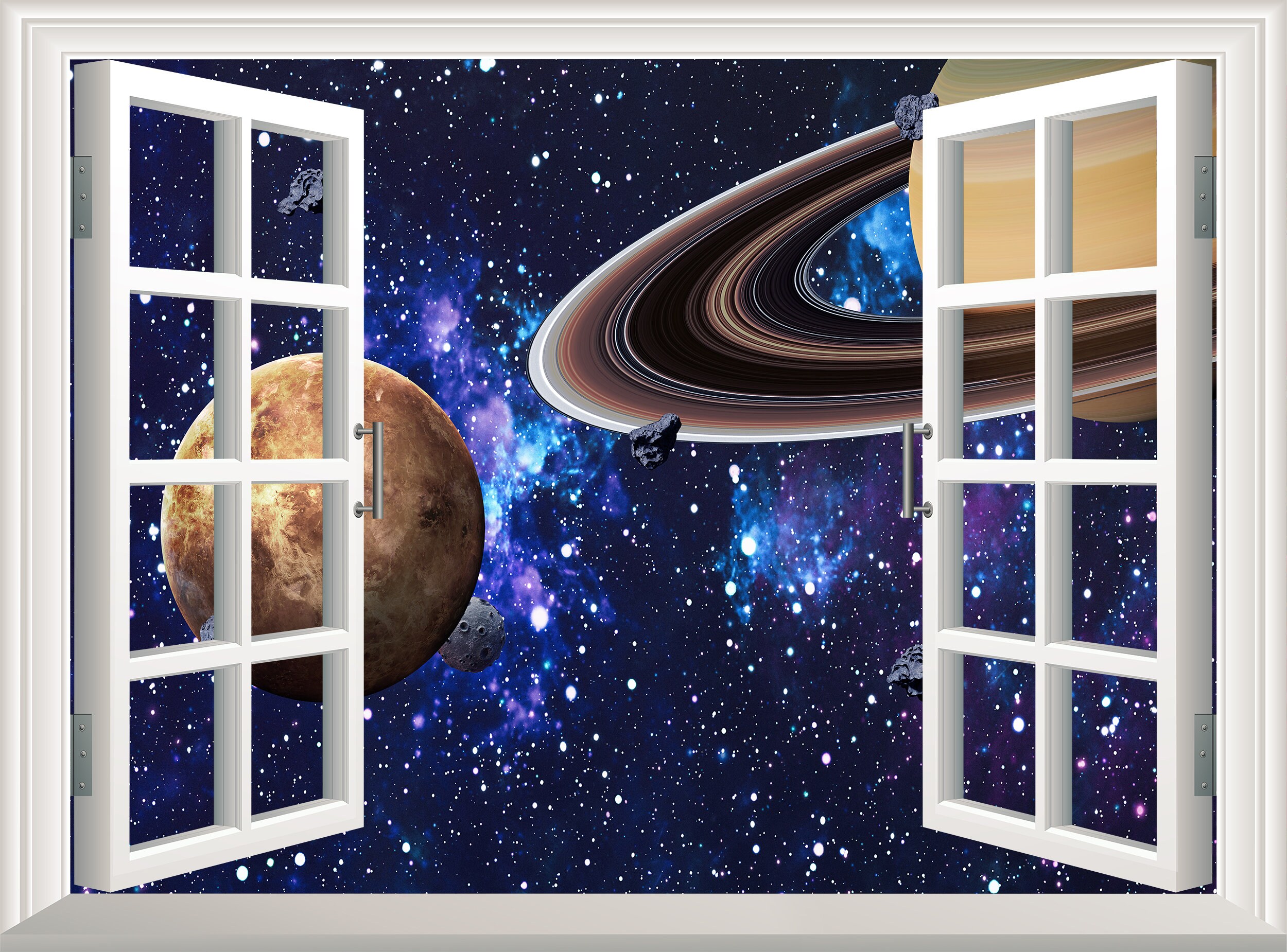 Planets in Space Wall Sticker 3D Window Effect View Stars Wall - Etsy UK