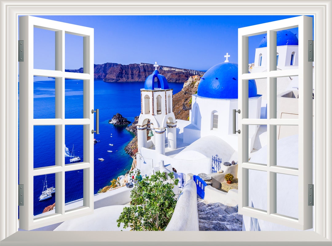 Santorini Greece Wall Decal Greek Wall Sticker 3D Window Effect View ...