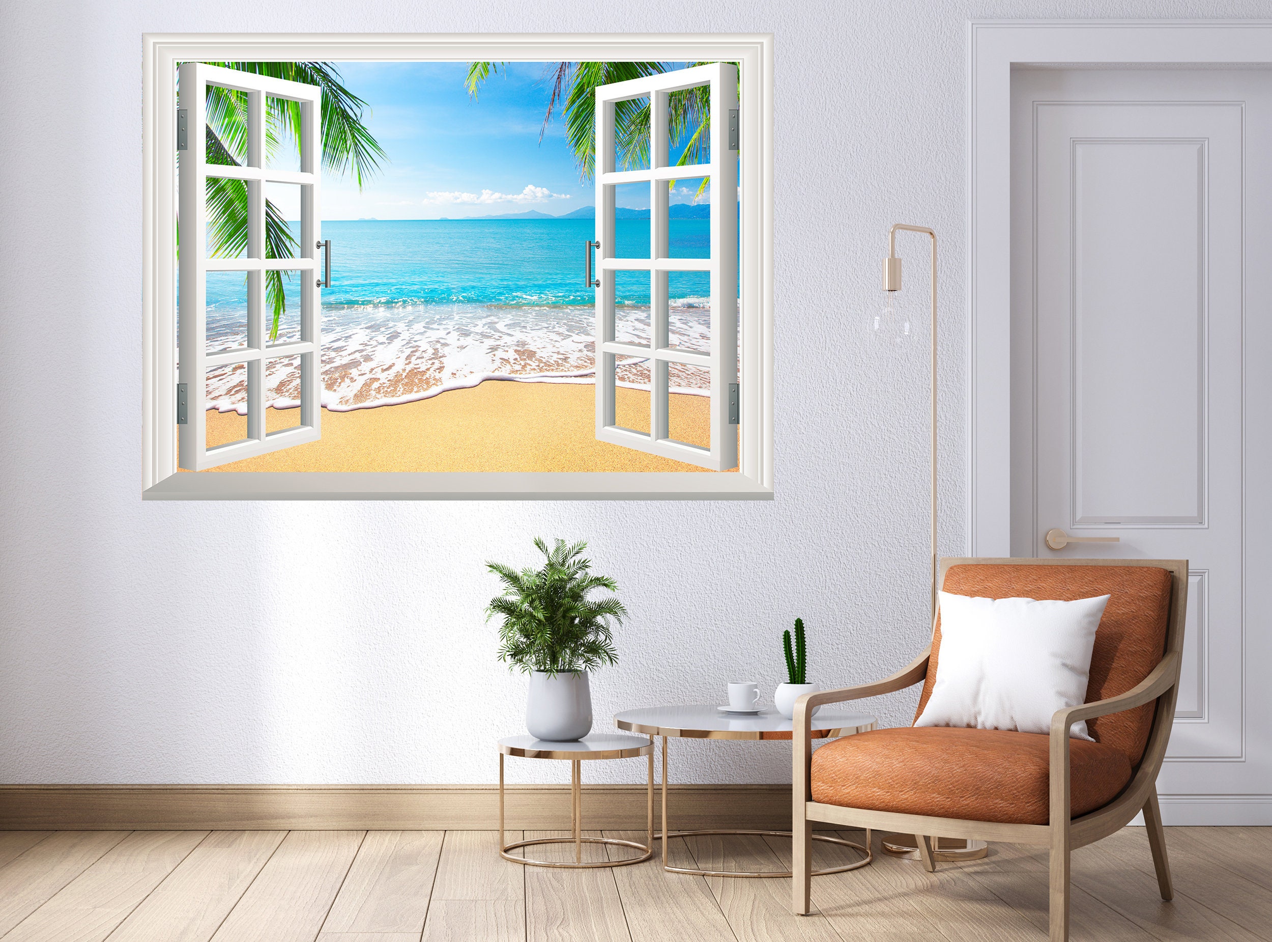 Palm Tropical Beach Wall Decal Wall Sticker 3D Window Effect - Etsy