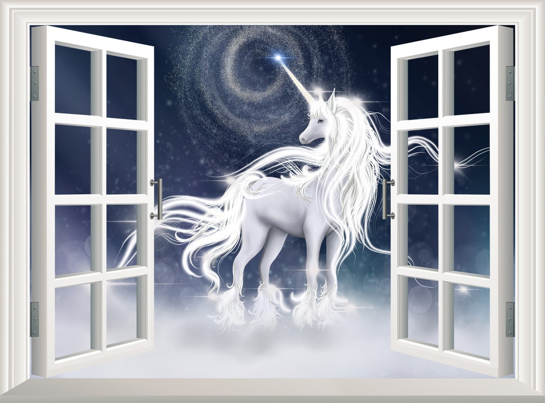 Unicorn 3D Window Wall Decal: Removable Vinyl Mural for Girls Bedroom ...