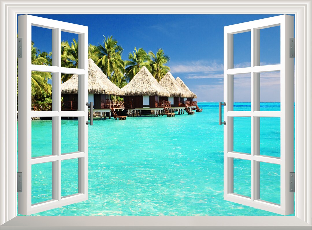 3D Beach View Wall Decal: Ocean Window Vinyl Mural - Etsy