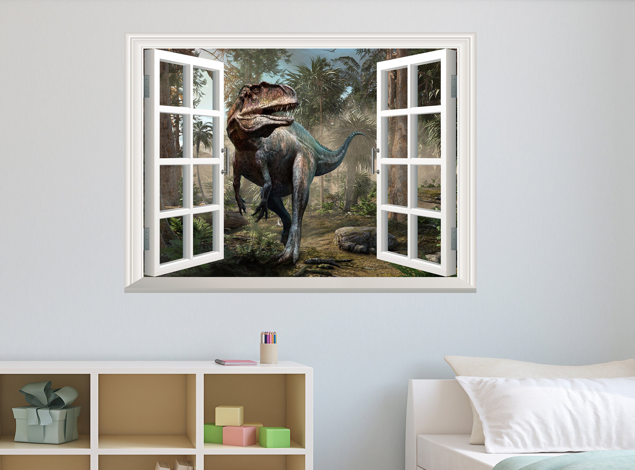 Dinosaur Wall Sticker 3D Window Effect Wall Decal Forest Dino | Etsy
