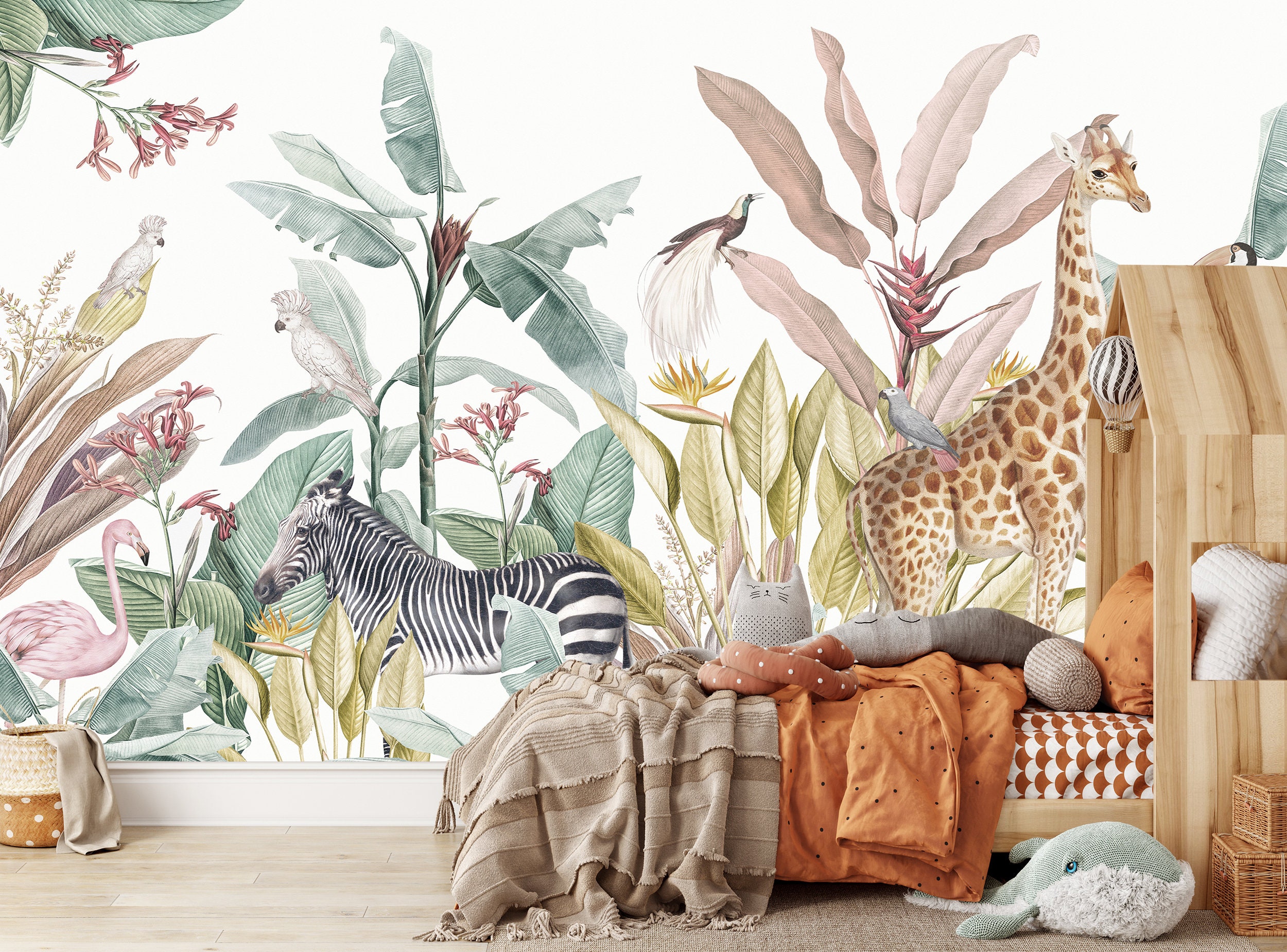 Safari Wallpaper Jungle Theme Wallpaper Animals Peel and Stick - Etsy UK