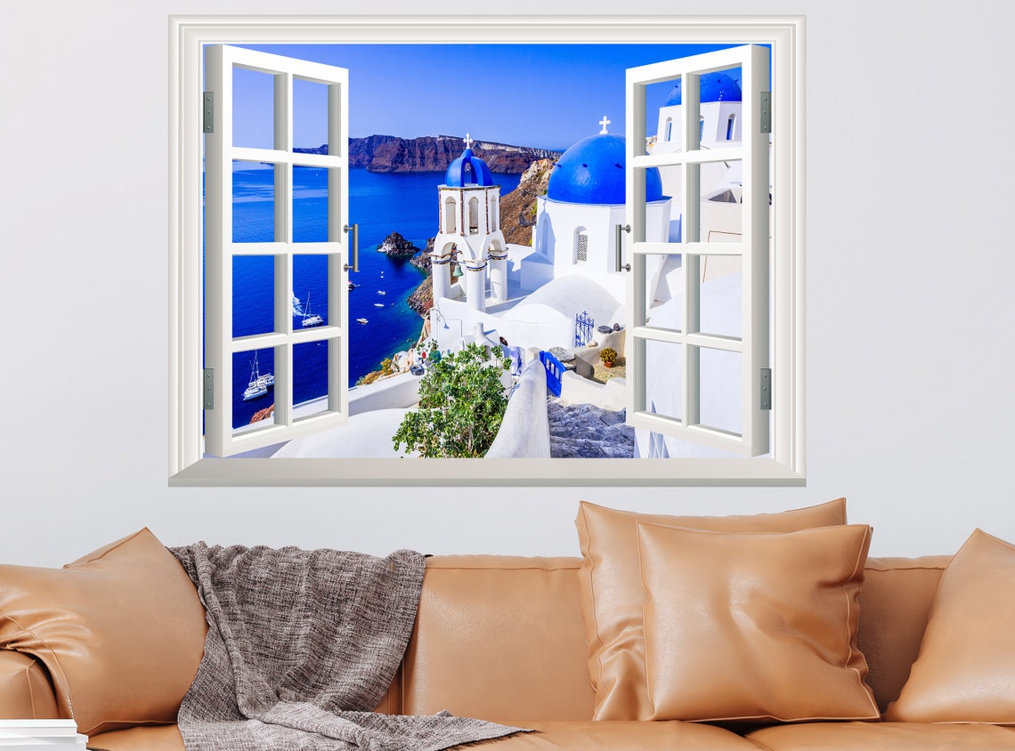 Santorini Greece Wall Decal Greek Wall Sticker 3D Window | Etsy
