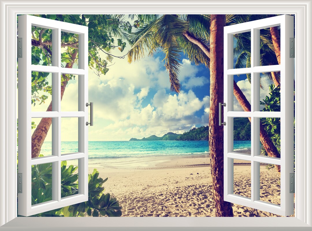 Beach View Wall Decal: 3D Window Effect, Removable Vinyl Mural - Etsy