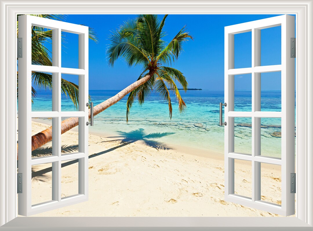 Beach Wall Sticker 3D Window Effect View Wall Decal Removable Vinyl Art ...