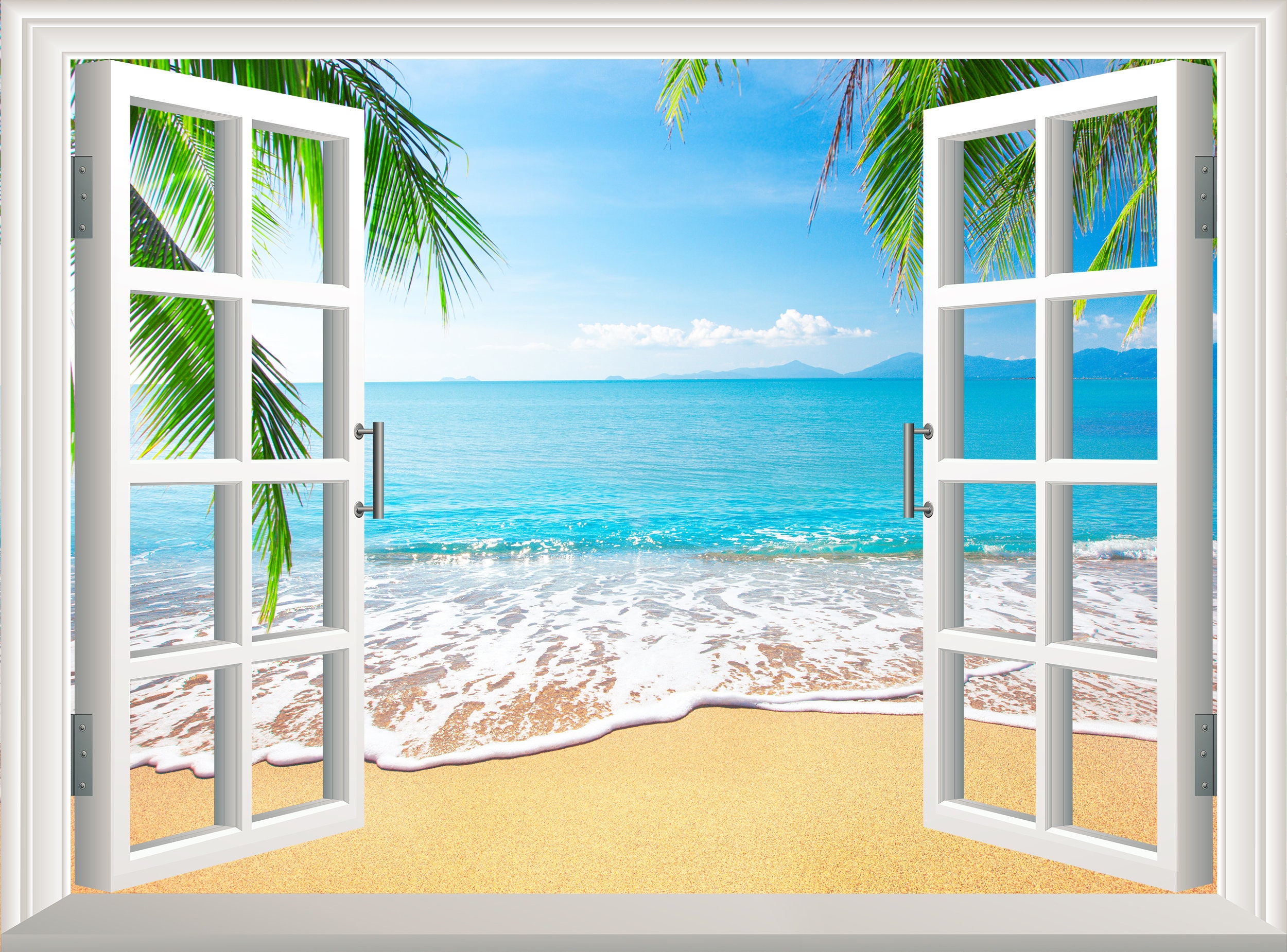 Palm Tropical Beach Wall Decal Wall Sticker 3D Window Effect - Etsy