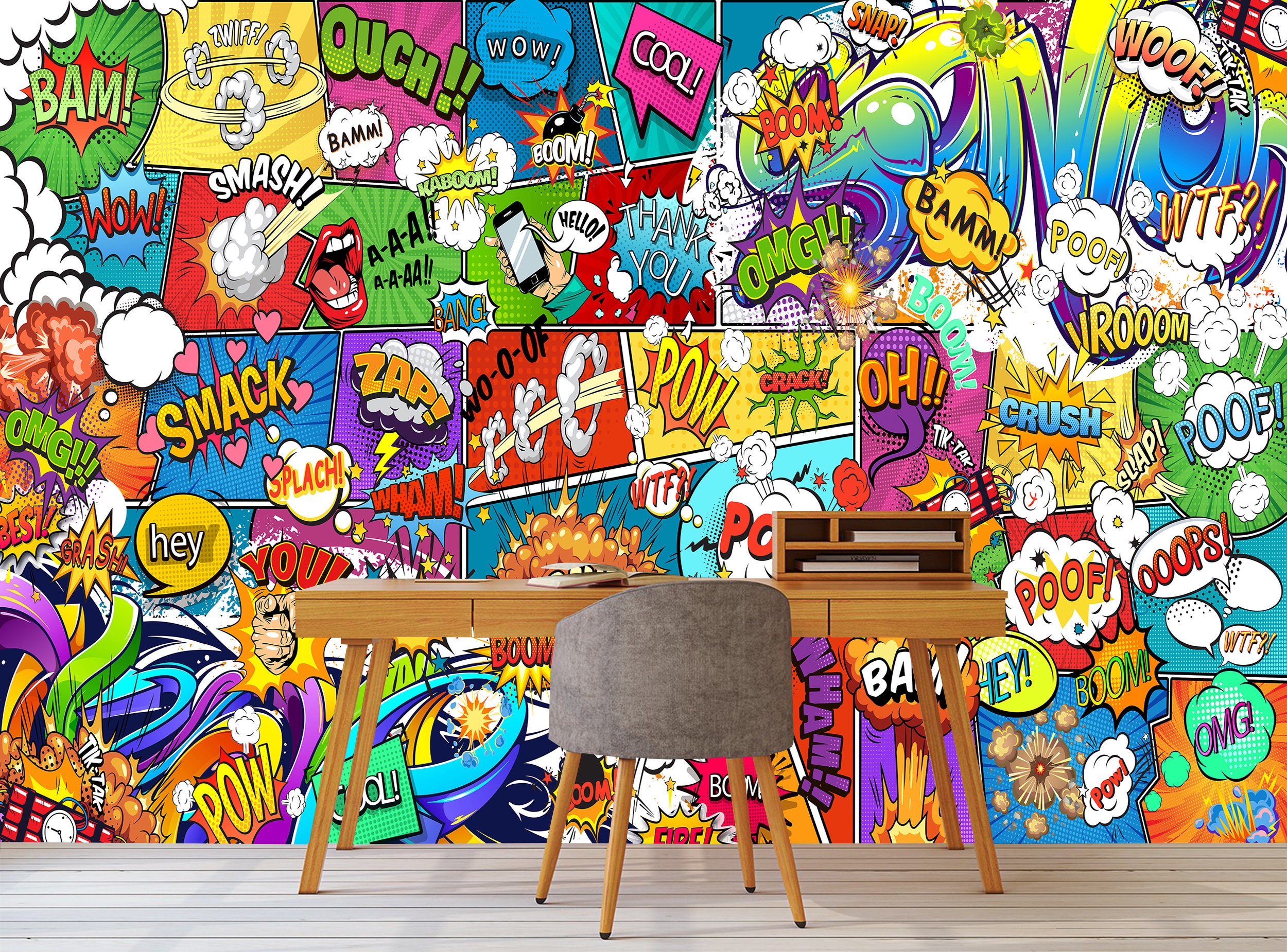 Graffiti Art Photo Wallpaper Drawn Comics Mural Wall Mural for - Etsy ...