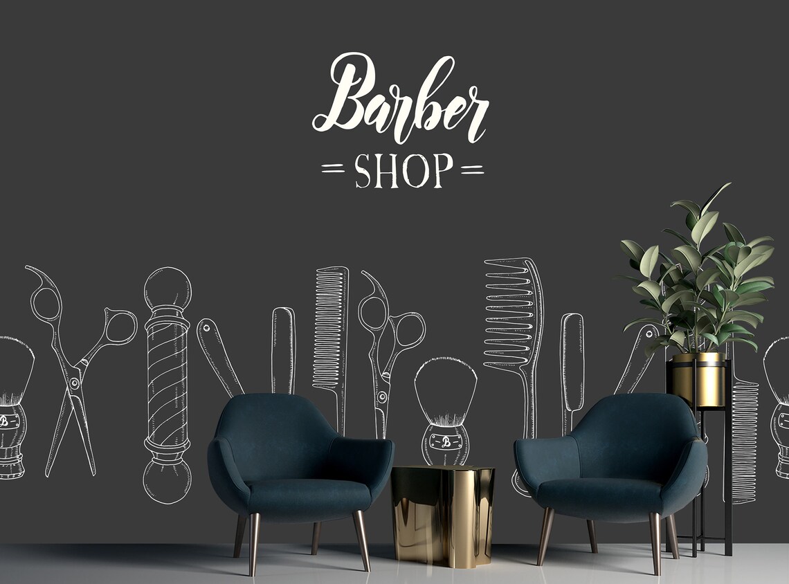 Barber Wallpaper Barber Shop Wall Mural Peel and Stick Vinyl | Etsy