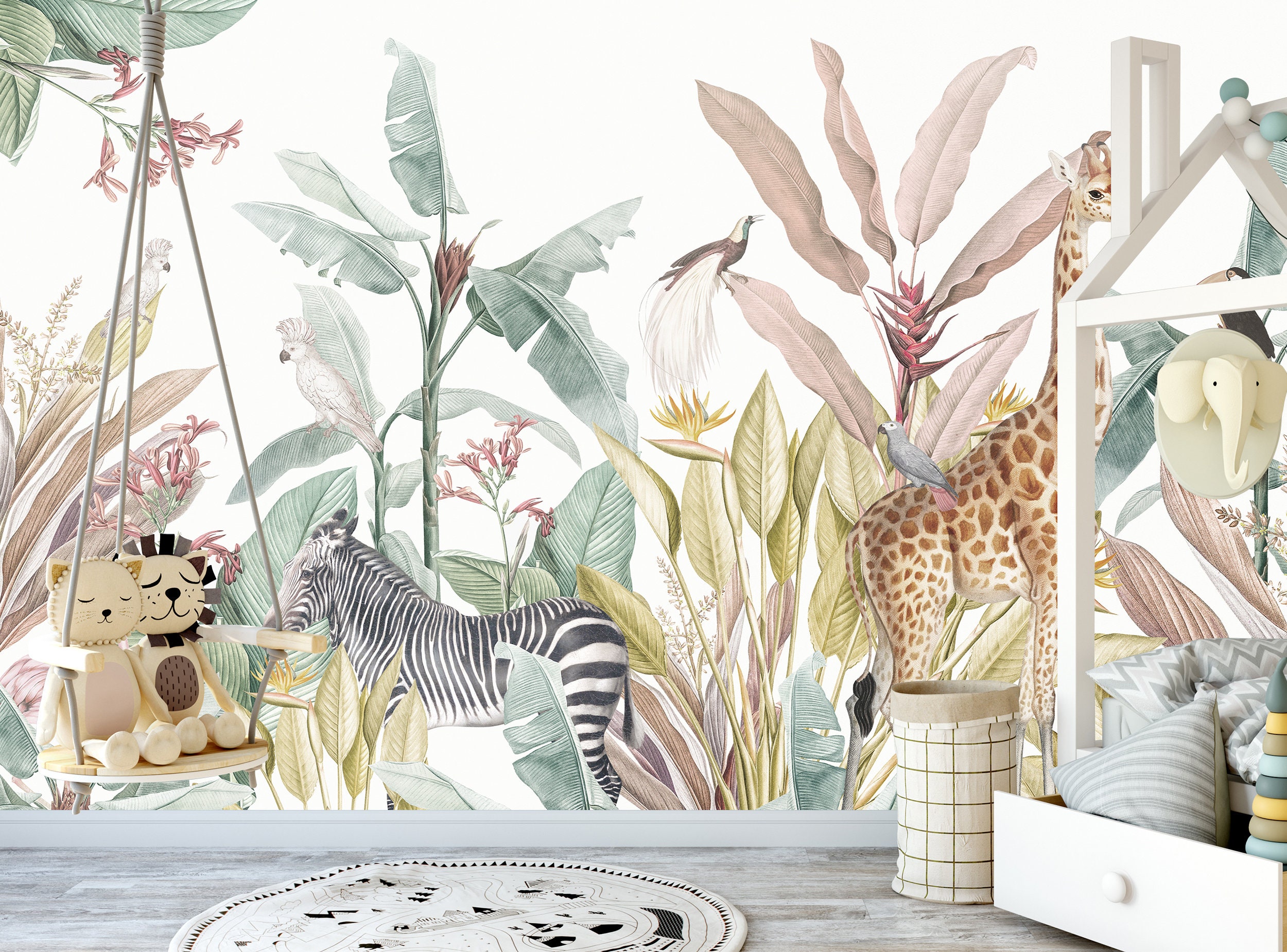 Safari Wallpaper Jungle Theme Wallpaper Animals Peel and Stick - Etsy