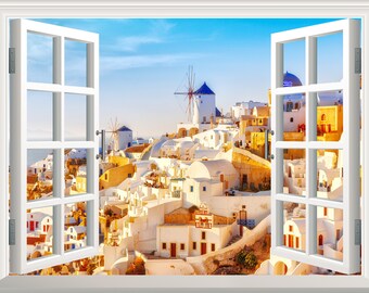 Santorini Greece Wall Decal Greek Wall Sticker 3D Window | Etsy