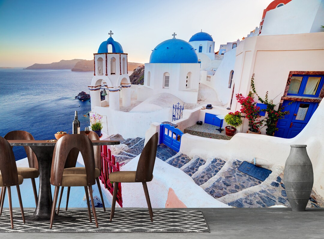 Santorini WALL MURAL, Greek Wallpaper Mural, Large Photo Wallpaper ...