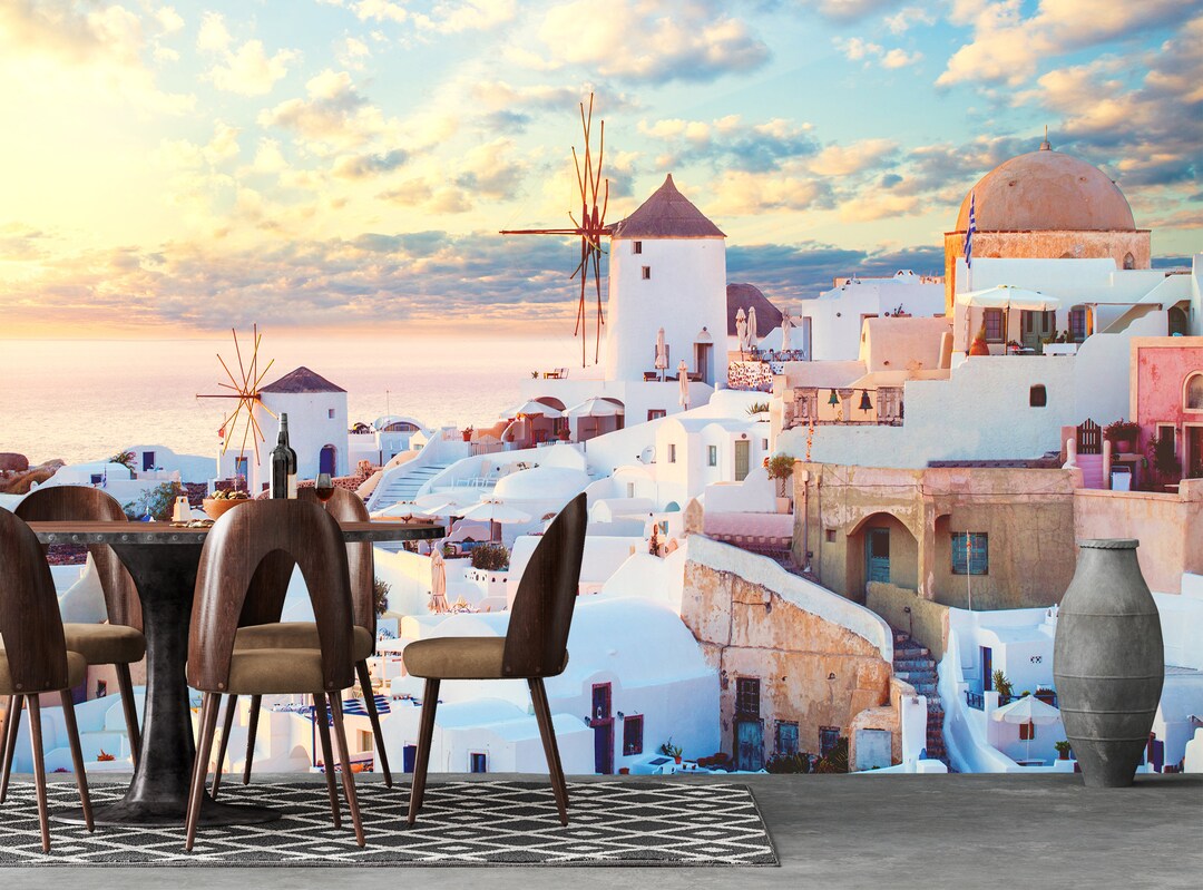 Greek Wallpaper, Greece Wallpaper, Santorini Wall Mural, Large Photo ...