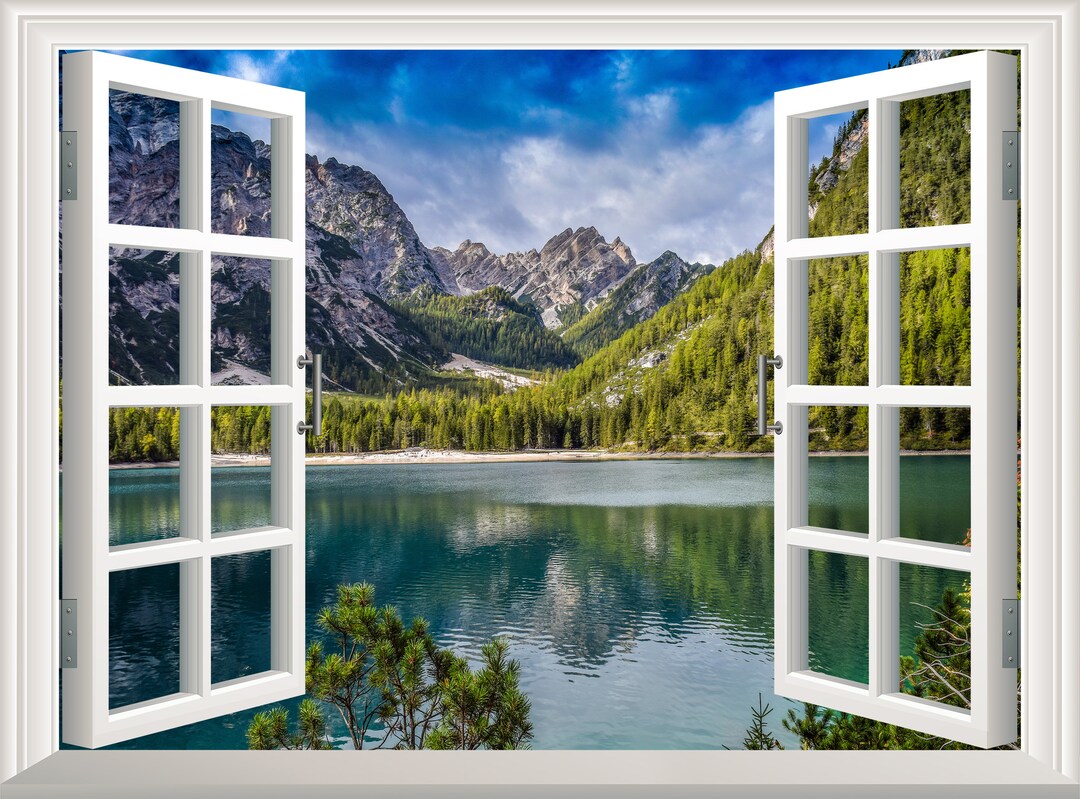 Lake Mountains Window View Wall Decal: 3D Vinyl Art Mural - Etsy