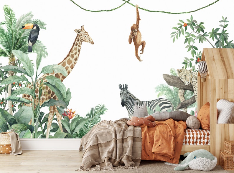 Safari Wallpaper Jungle Theme Wallpaper Animals Peel and Stick - Etsy