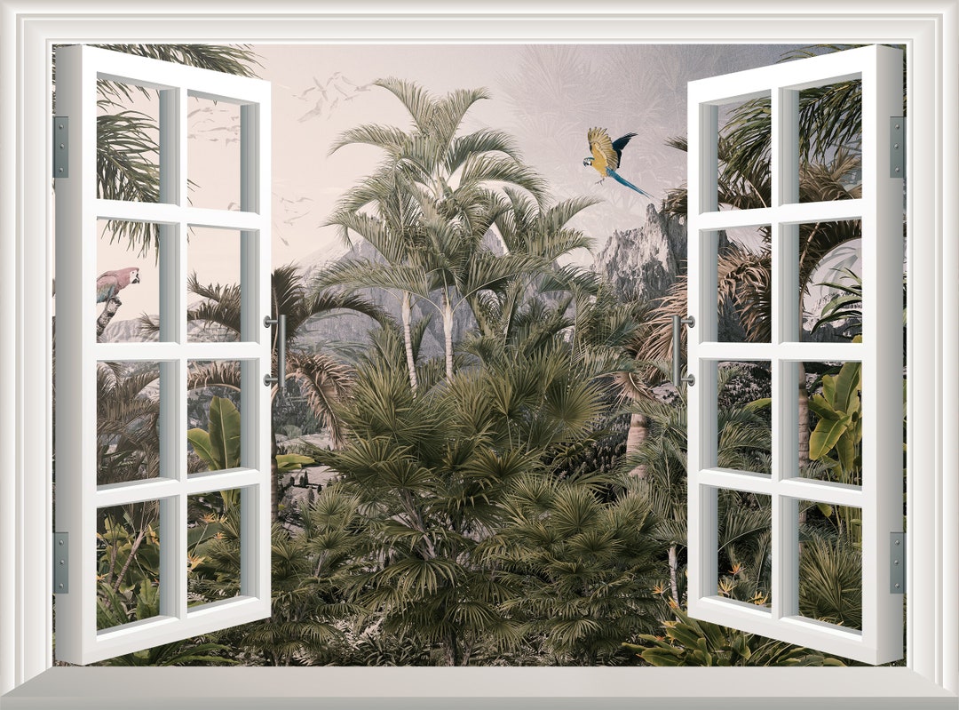 Foggy Forest Wall Sticker 3D Window Effect View Landscape Wall Decal ...