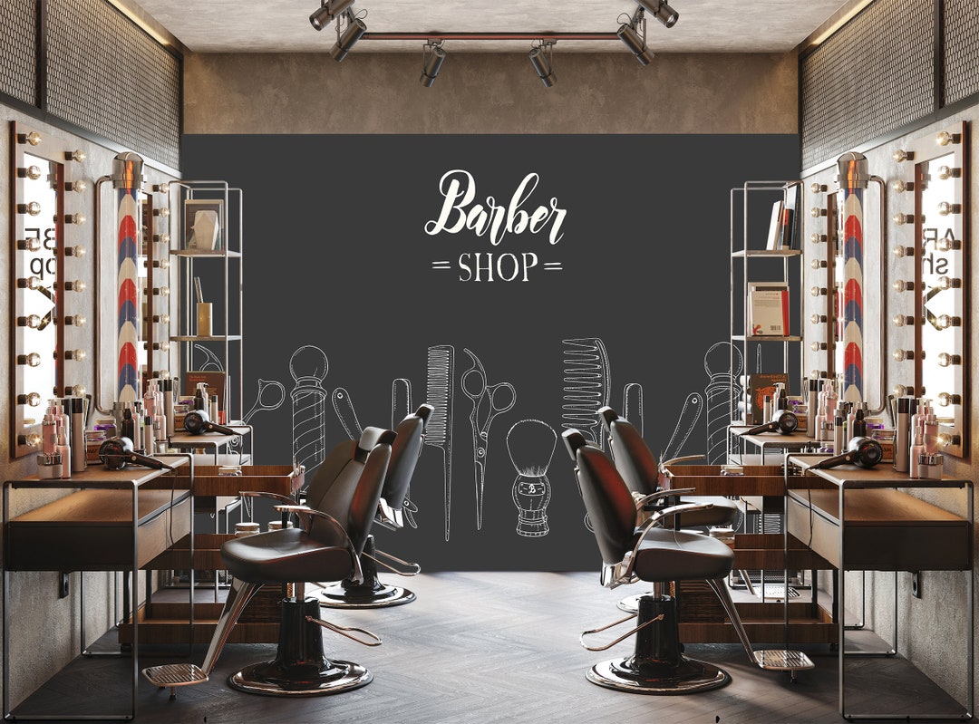 Barber Wallpaper, Barber Shop Wall Mural, Peel and Stick Vinyl Photo ...