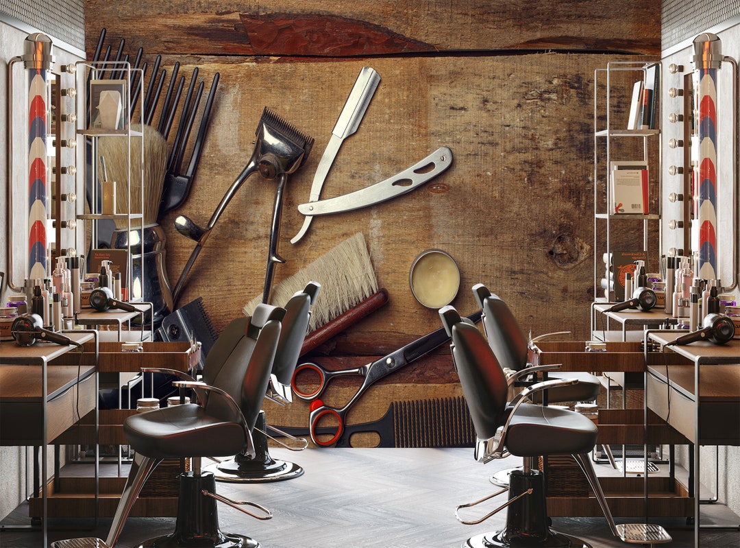 Barbershop Wallpaper, Barber Shop Wall Mural Peel and Stick Self ...