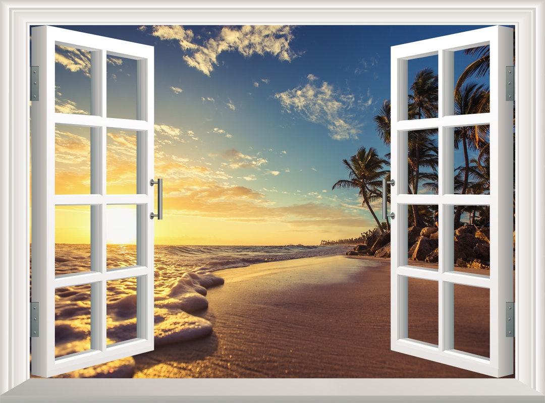 3D Beach Window View Wall Decal: Palm Tree Ocean Vinyl Mural - Etsy