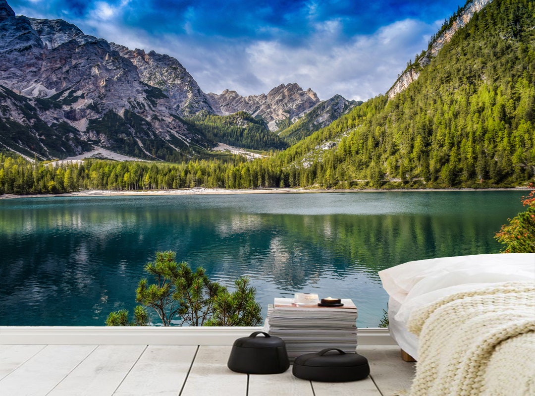 Lake View Mountains Wallpaper Wall Mural Landscape Wallpaper Lake Mural ...