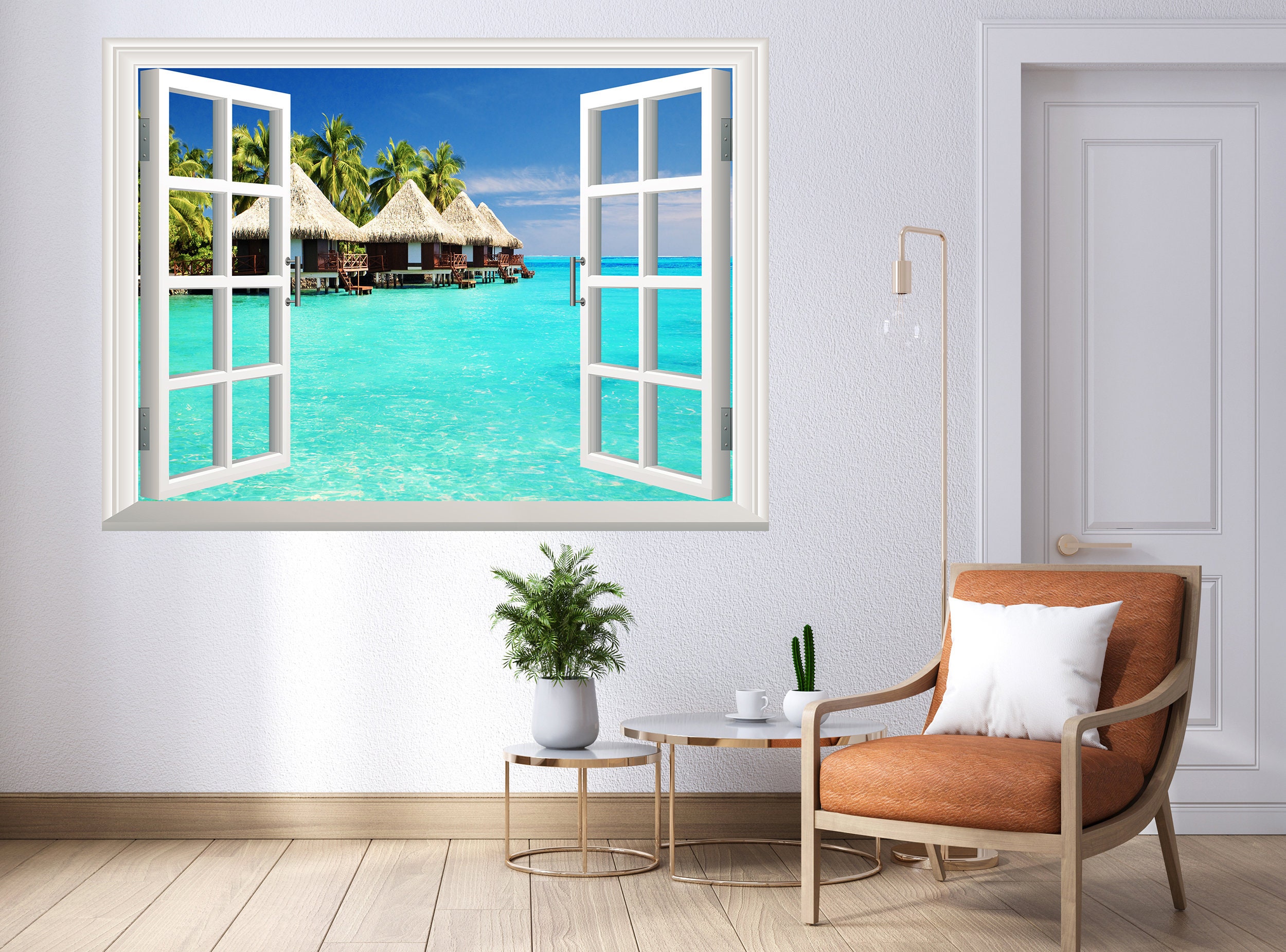 Strand muur sticker 3D venster effect uitzicht oceaan muur - Etsy Nederland