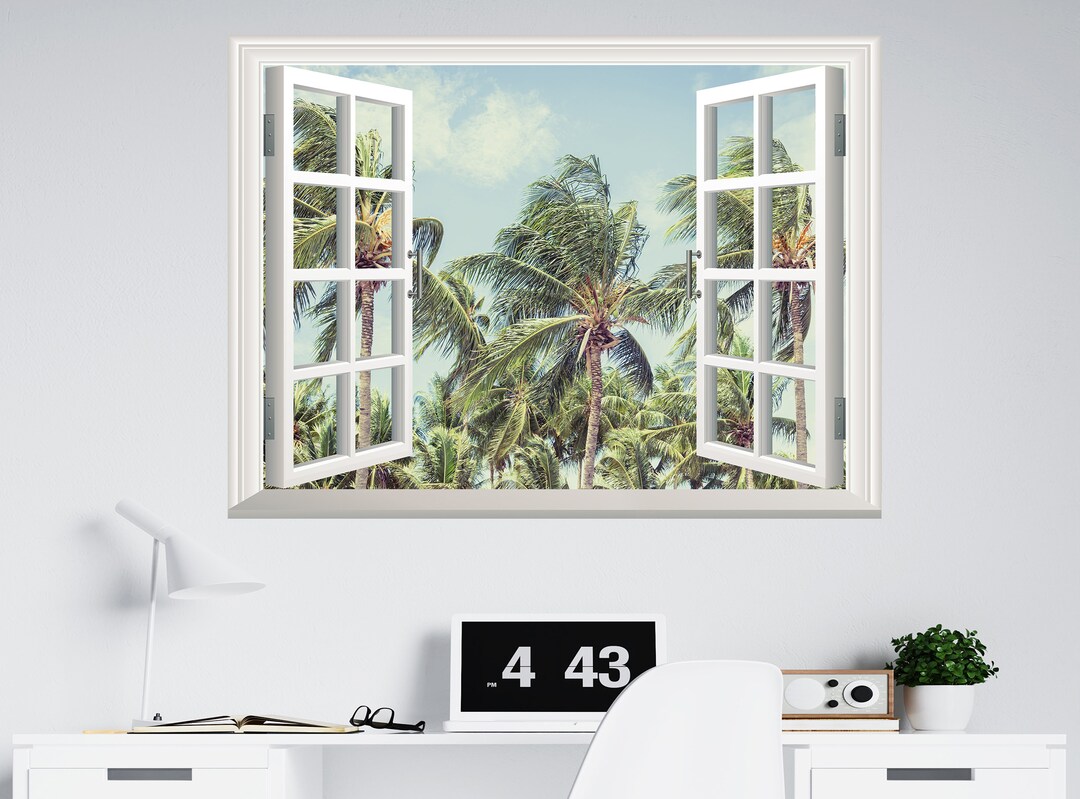 Tropical Palm Trees Window View Wall Decal: 3D Vinyl Art Mural - Etsy