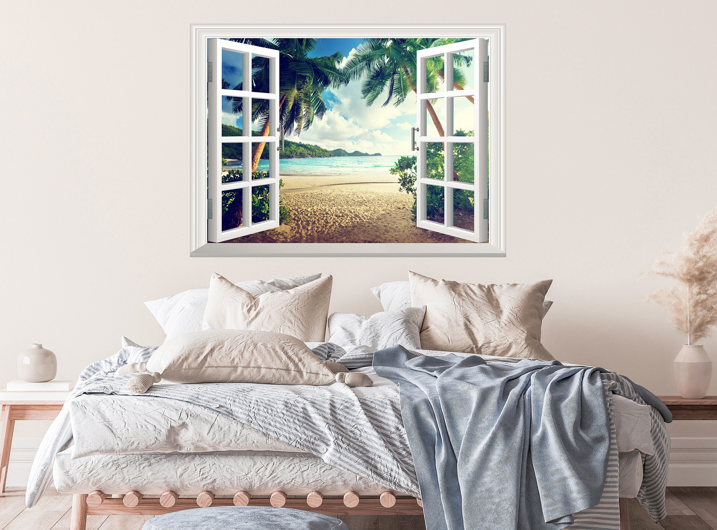 Seychelles Beach Wall Sticker 3D Window Effect View Wall Decal | Etsy