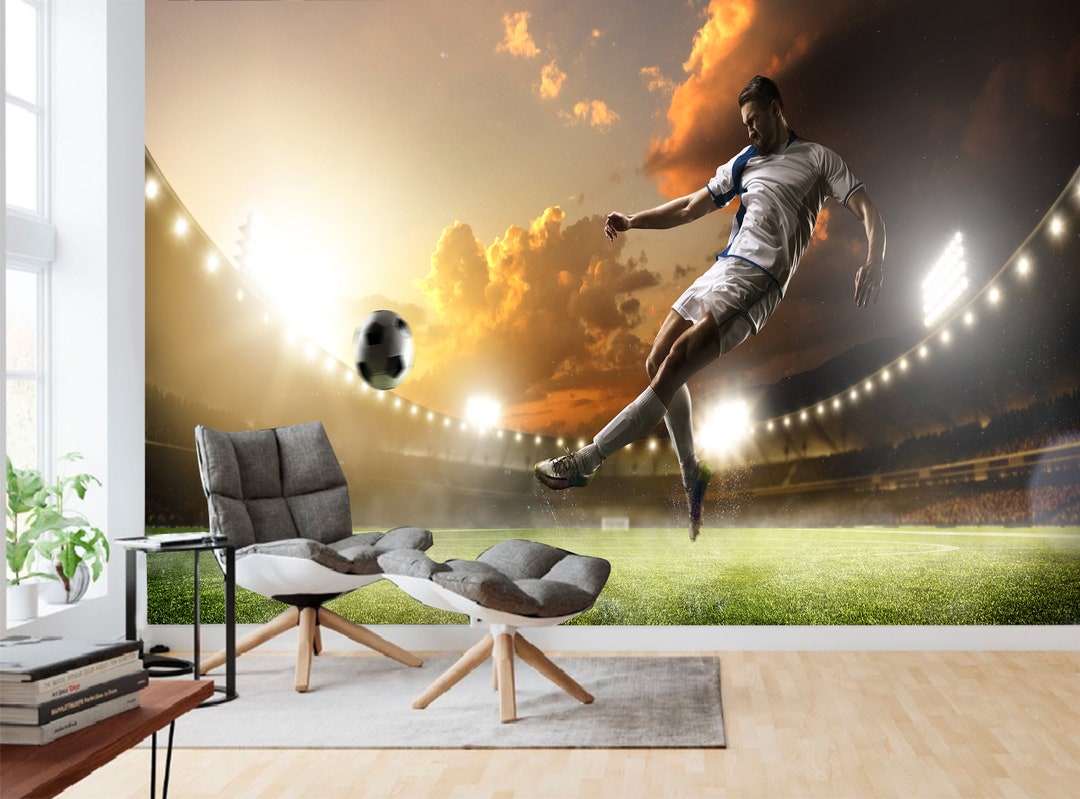 3D Soccer Player at Stadium Photo Wallpaper Football Sport Mural Wall ...