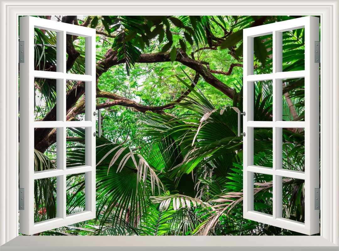 Jungle View Wall Sticker: 3D Window Effect, Tropical Vinyl Decal - Etsy
