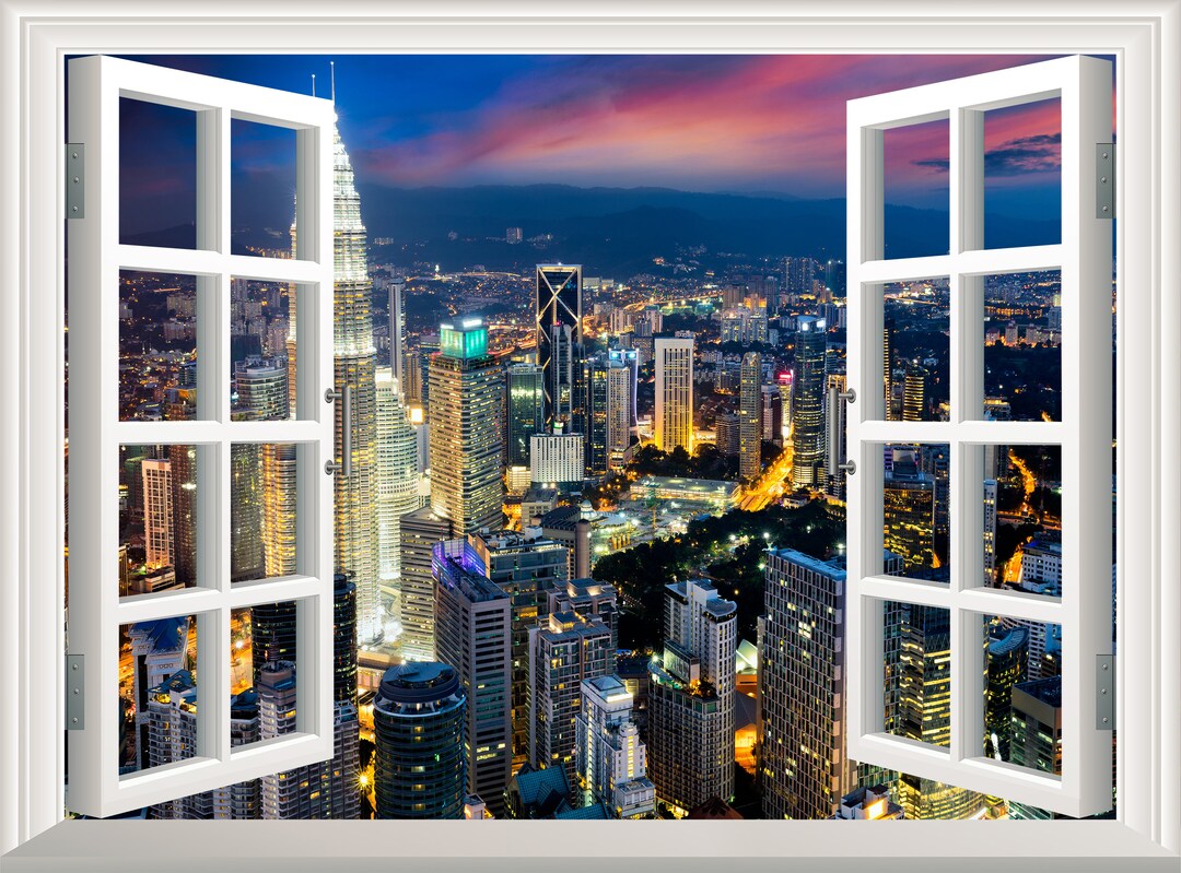 3D City Skyline Wall Sticker: Faux Window View Vinyl Art - Etsy