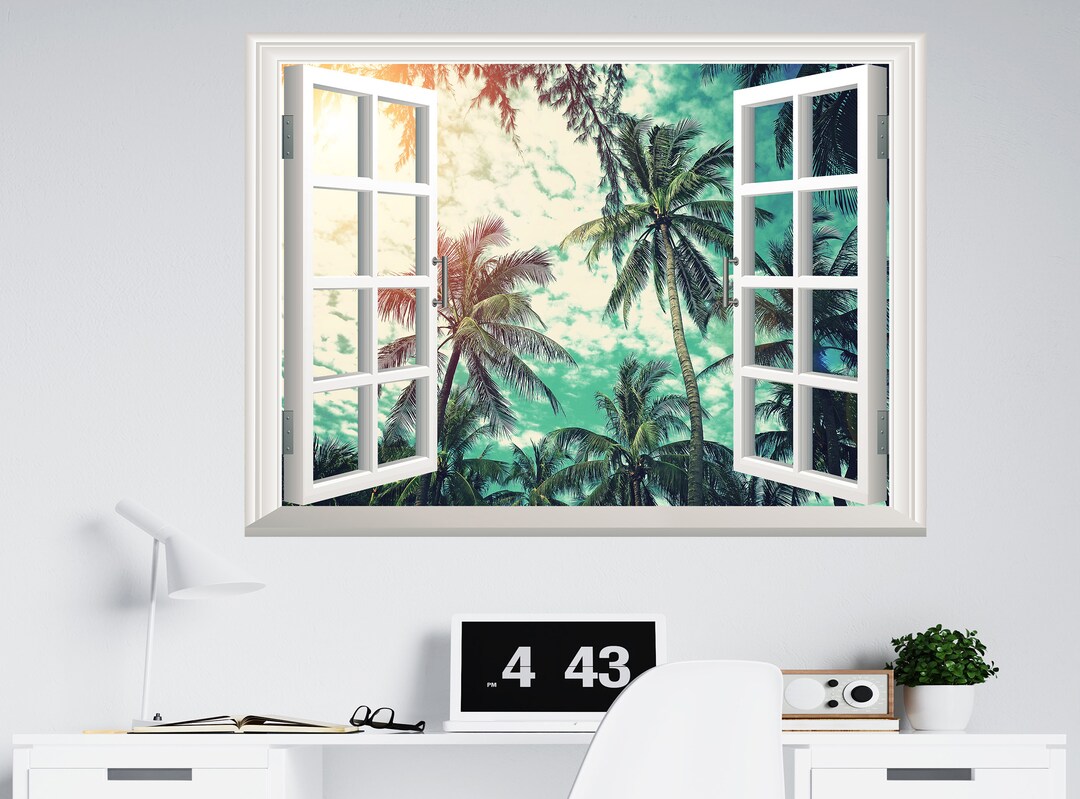 3D Tropical Beach Window View Wall Decal: Removable Vinyl Mural - Etsy