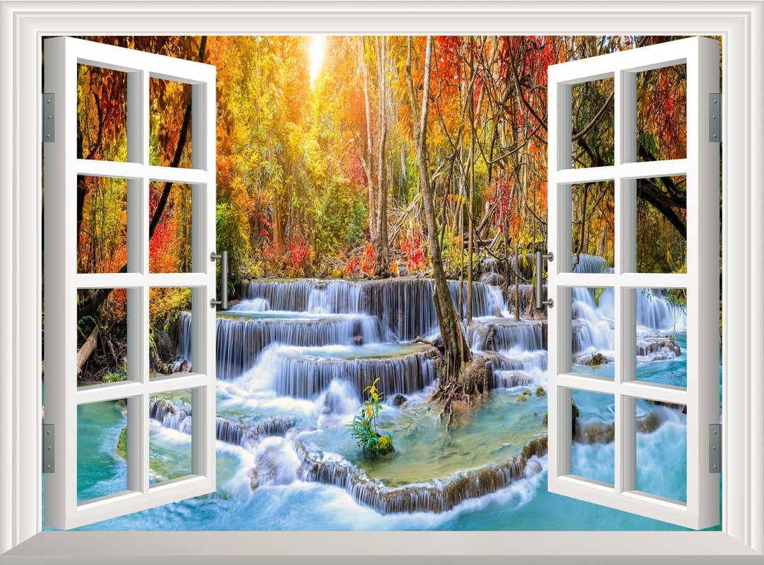 3D Waterfall Window View Wall Decal: Removable Vinyl Mural - Etsy