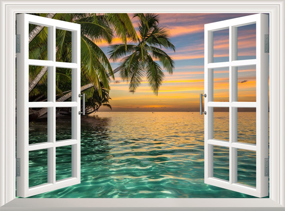 3D Tropical Beach Window View Wall Decal: Self-adhesive Vinyl Mural - Etsy
