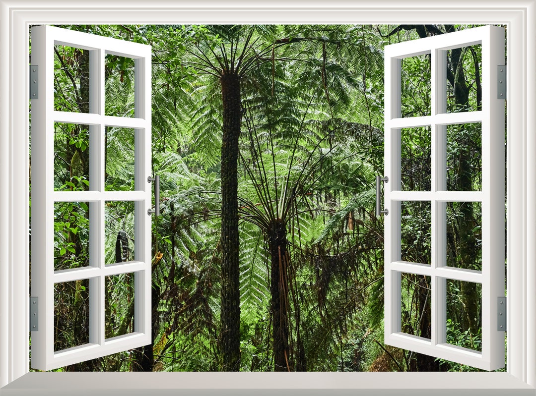 Jungle Rainforest Wall Sticker 3D Window Effect View Forest Wall Decal ...