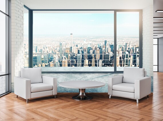 City Wallpaper Mural 3D Window View Wall Mural Skyline - Etsy