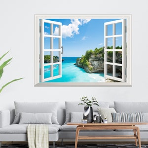 Beach Wall Sticker 3D Window Effect View Wall Decal Removable Vinyl Art ...