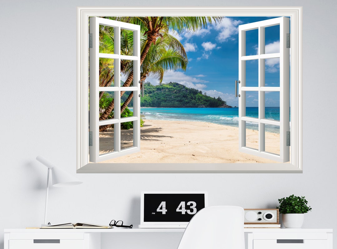3D Beach View Wall Decal: Palm Tree Window Vinyl Art - Etsy