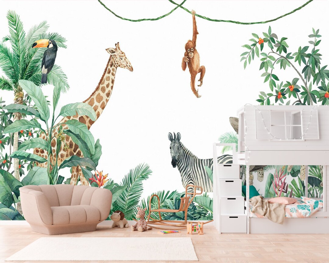 Safari Wallpaper Jungle Theme Wallpaper Animals Peel and Stick ...