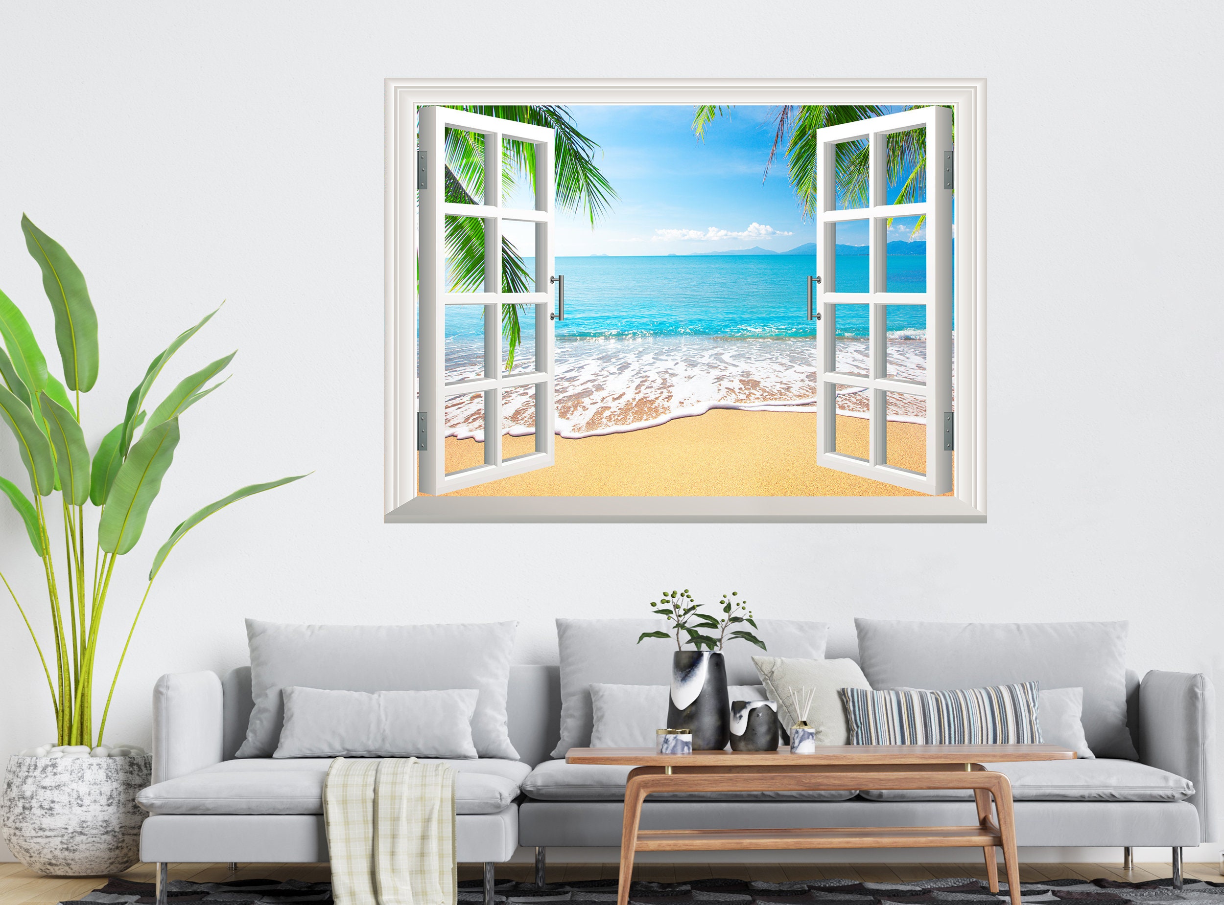 Palm Tropical Beach Wall Decal Wall Sticker 3D Window Effect - Etsy